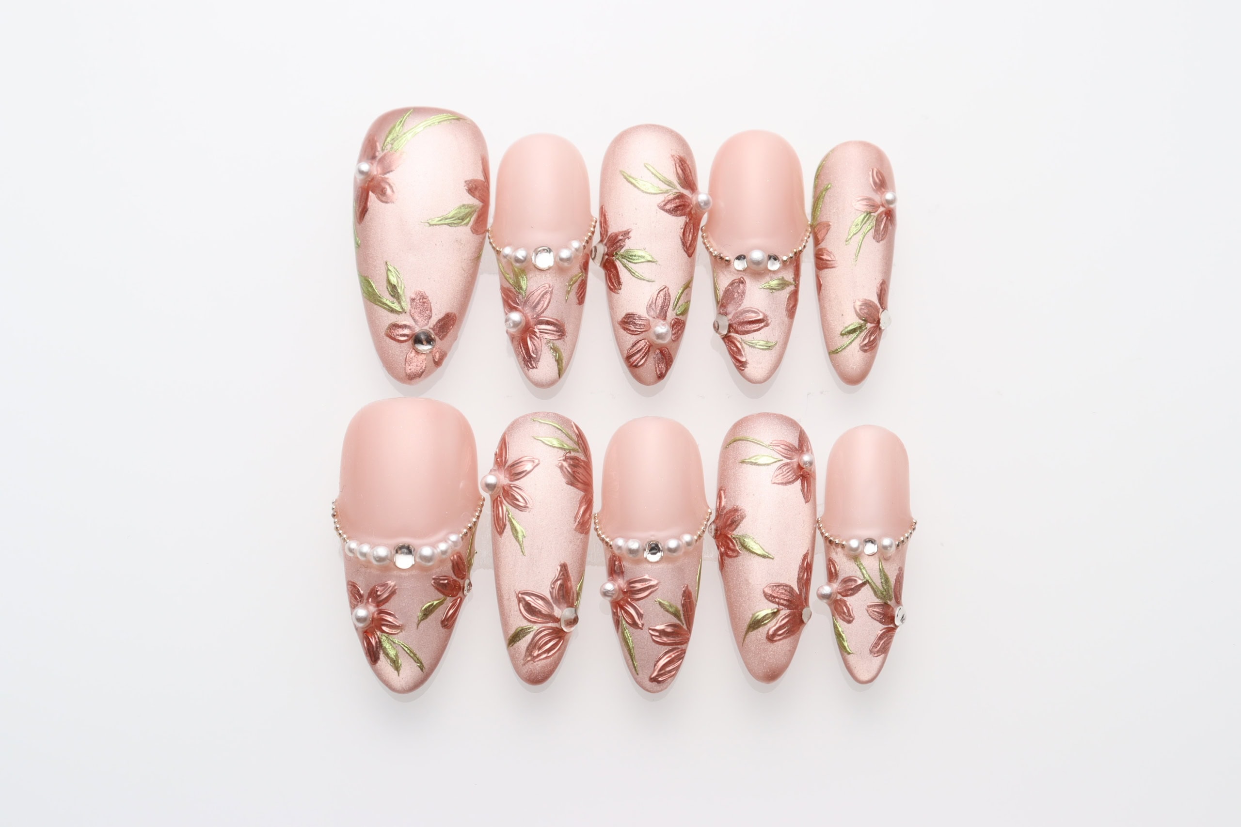 Whisper Among Flowers Almond Press On Nails Handmade | Art Presson ...